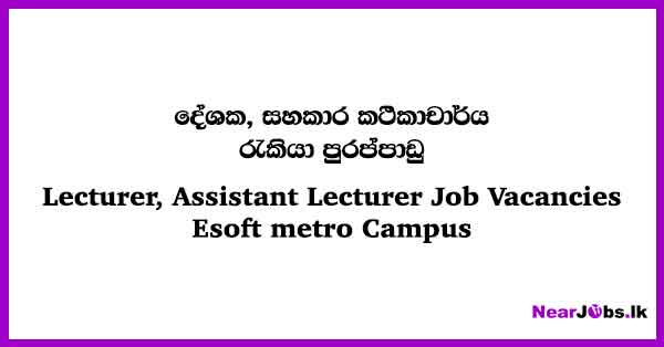 English Assistant Lecturer - Esoft metro Campus Lecturer Job Vacancies 2024
